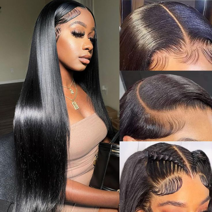 Glueless Straight Hair 13x6 HD Full Lace Front Wig Pre Plucked Real HD ...